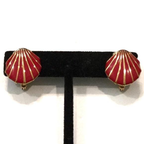 Monet | Jewelry | Monet Gold Tone Red Shell Clip On Earrings | Poshmark